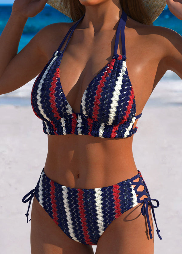Mid Waisted Flag Print Multi Color Bikini Set - Beach Bum Store