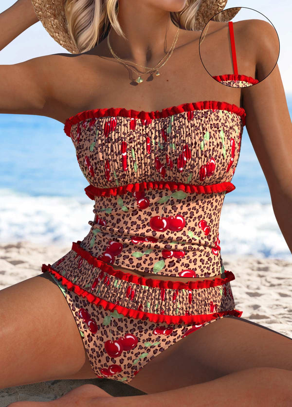 Leopard Print Red Two Piece Tankini Set - Beach Bum Store