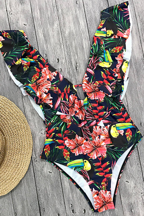 One-Piece V-Neck Ruffled Swimsuit - Beach Bum Store